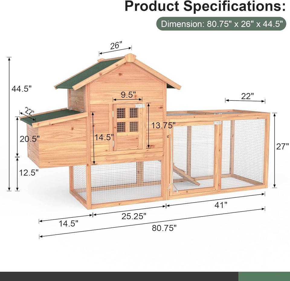 80" Chicken Coop Wooden Hen Hutch Pet House Poultry Cage Outdoor w/Nest ...