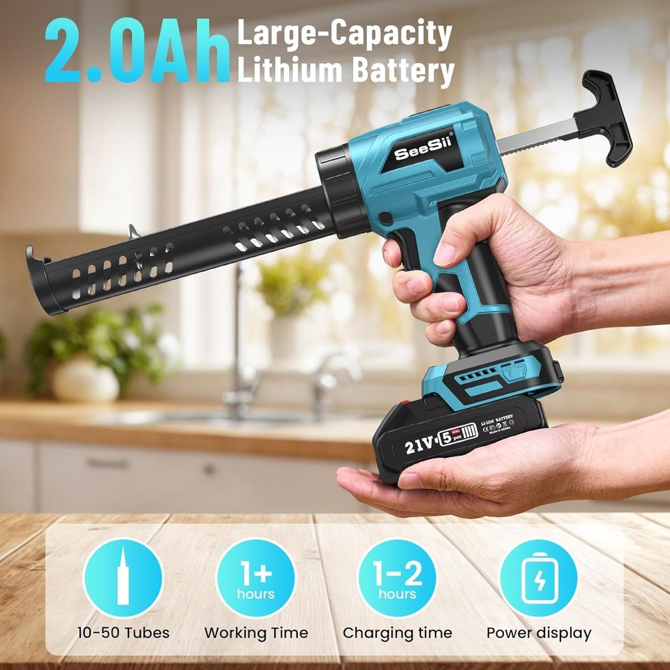 Seesii Cordless Caulking Gun Electric Sealing Gun 10oz/300ml No Drip 4 ...