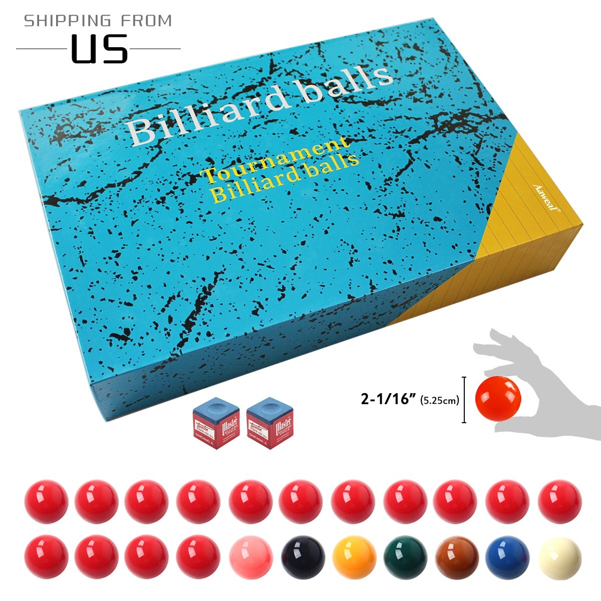 22 Piece Billiard Balls 22 Piece Standard - 2-1/16 Inch (52.5mm) Resin ...