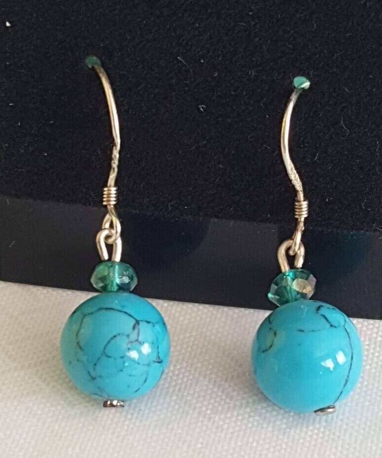 Handmade in USA Blue Turquoise/Crystal drop Earrings -Free shipping! | eBay
