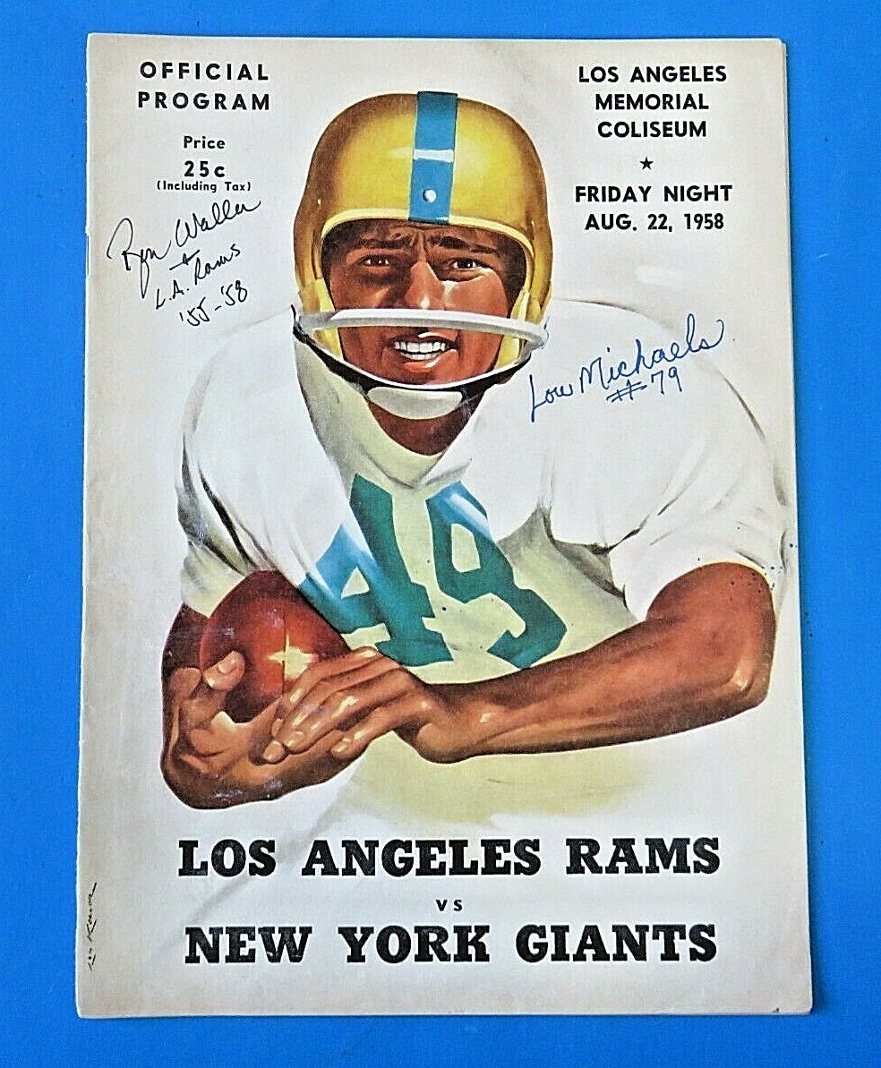 MULTI-SIGNED 1958 GIANTS v RAMS FOOTBALL PROGRAM Ron Waller 3X Lou ...