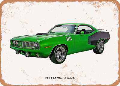 Classic Car Art - 1971 Plymouth Cuda Oil Painting - Rusty Look Metal ...