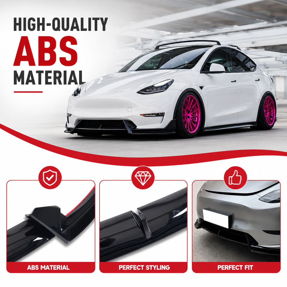 FRONT BUMPER LIP SPLITTER FOR 25-26 TESLA MODEL Y JUNIPER V STYLE ...