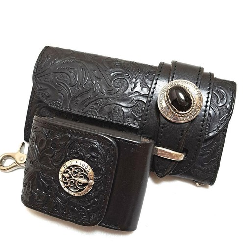 ALZUNI Long Men's Wallet Trifold Carved Leather Black Biker with ...