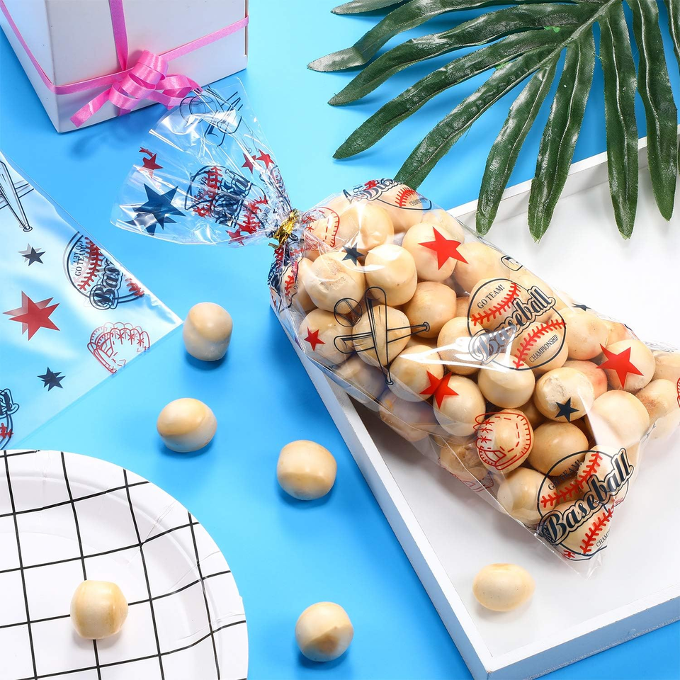 100 Pack Cello Baseball Party Snack Bags Cellophane Baseball Treat Bags ...