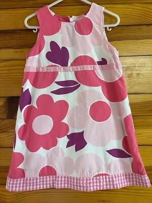 Mini Boden Floral Pinnie Dress with Big Flowers Girls Jumper Size 3-4 ...