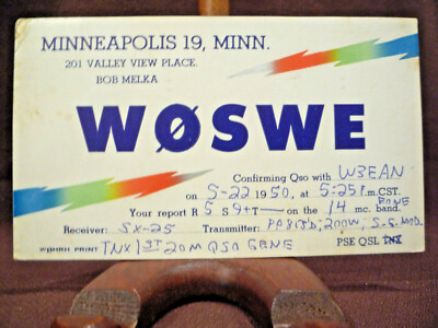Vintage 1950s QSL Radio Card W0SWE, BOB MELKA, MINNEAPOLIS, MN ...