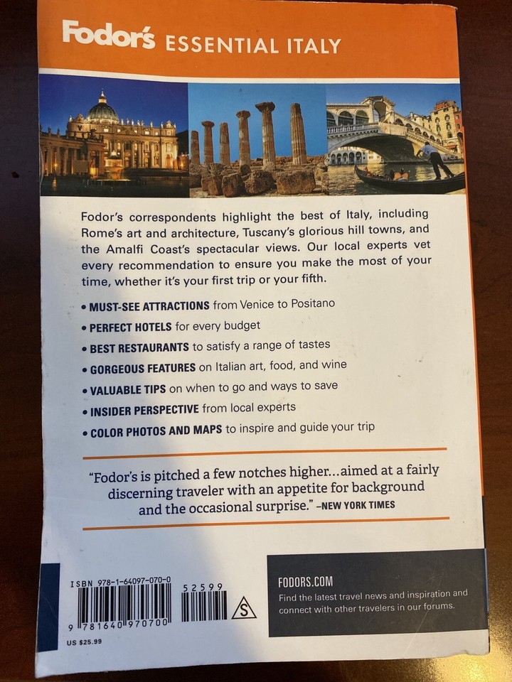 Fodor s Essential Italy 2019 Full-color Travel Guide 9781640970700| eBay