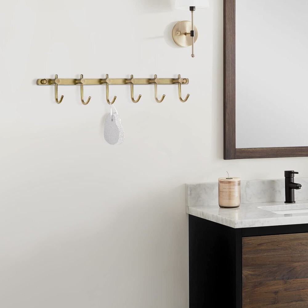 Brushed Towel Hook Rack 6 Hooks Robe Hooks Rack Rail Hanger Bathroom ...