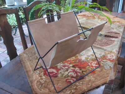 Tan/Light Brown Faux Leather + Black Frame Foldable Magazine Rack (Like ...