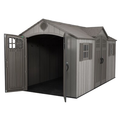 Lifetime 60318 15x8 Foot Rough Cut Storage Shed Dual Entry Ways Outdoor ...