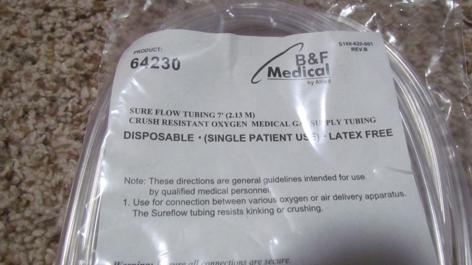 2 B & F Medical Sure Flow Tubing 7' Crush Resistant Oxygen Medical Gas ...