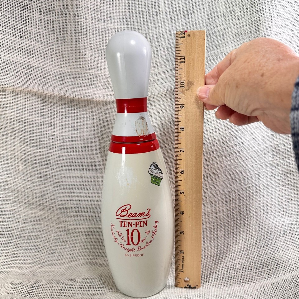Jim Beam Glass Bowling Pin Decanter Beam's Ten-Pin 10 Yr Bourbon Bottle ...