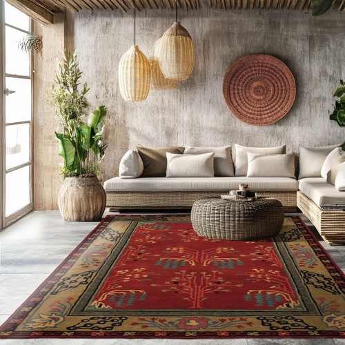 Hand Tufted LoomBloom Traditional Arts & Crafts Wool 5'x8' Raspberry ...