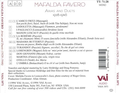 MAFALDA FAVERO ARIAS AND DUETS 1928-1946 NEW CD 89948107125| eBay