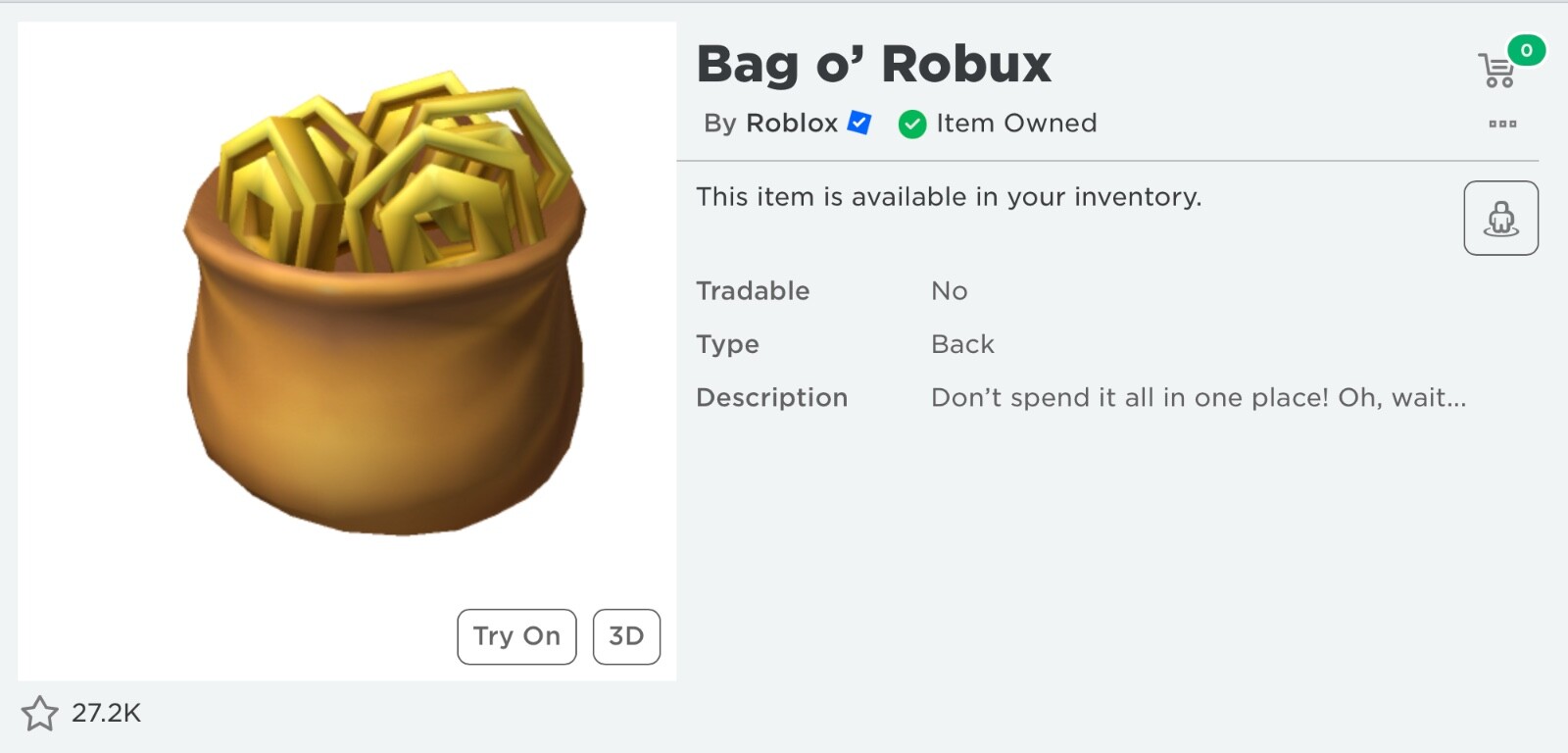 Roblox Admin Exclusive Bag O’ Robux Back Accessory [1 Code Only] | eBay