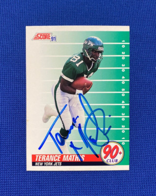 1991 SCORE TERANCE MATHIS NEW YORK JETS SIGNED AUTOGRAPHED AUTO CARD ...
