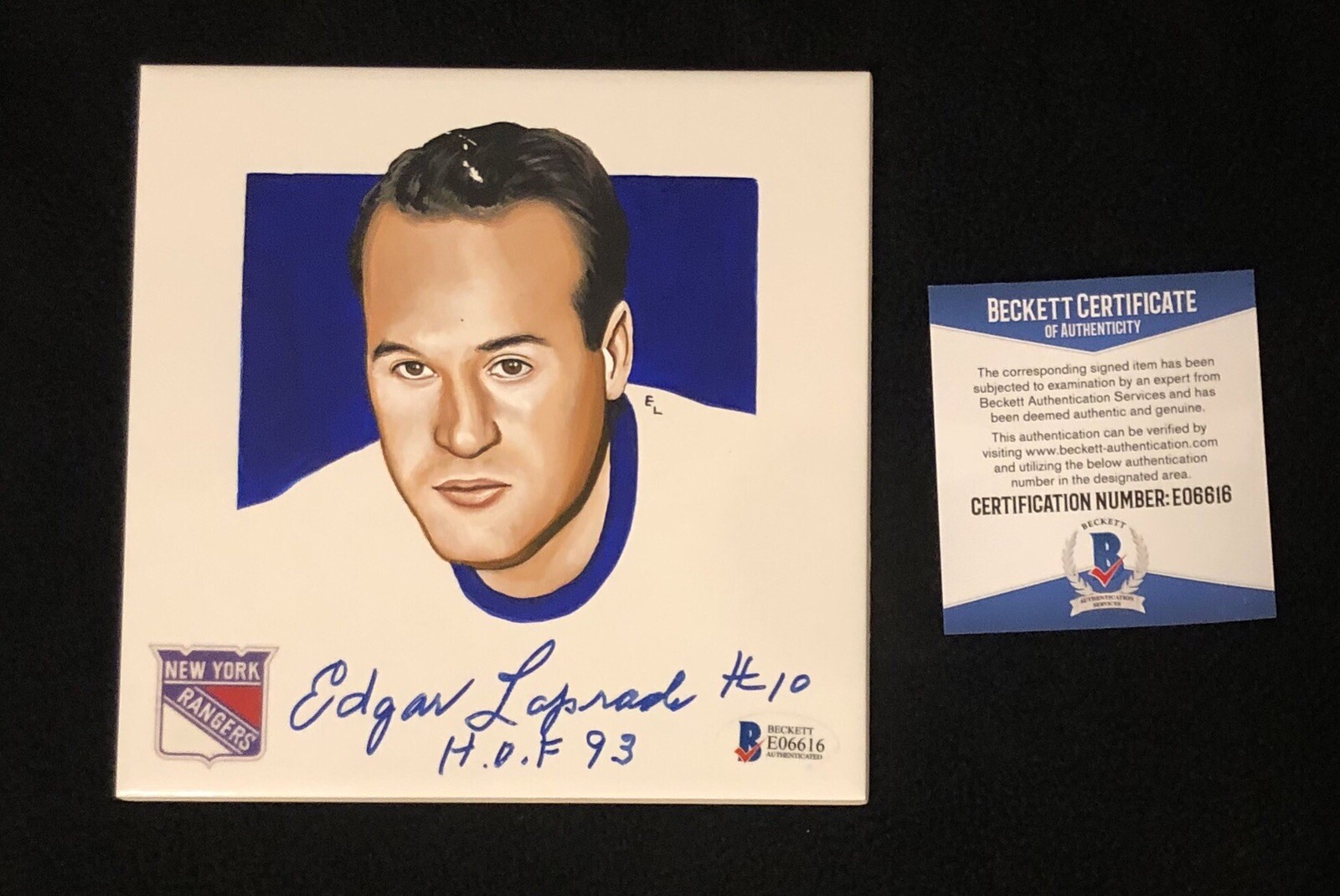 Edgar Laprade Signed New York Rangers Hand Painted Tile Beckett COA | eBay