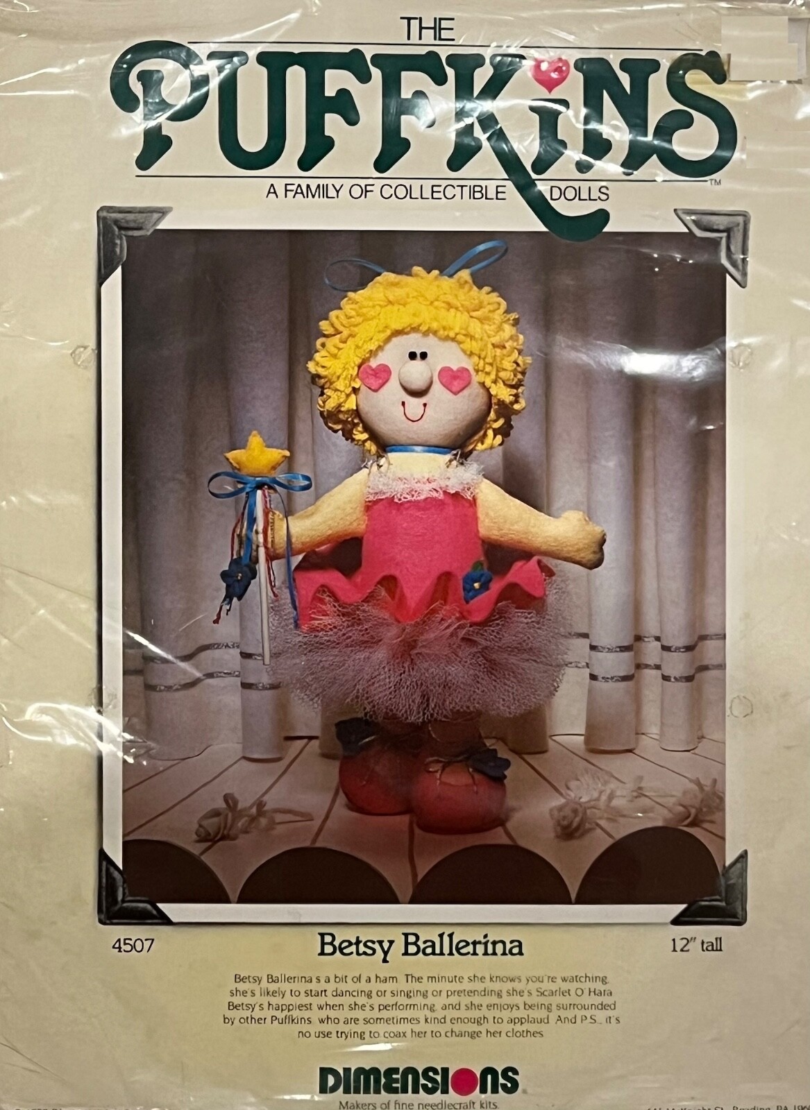 The PUFFKINS BETSY BALLERINA Felt 12" Doll Embroidery Kit Dimensions ...