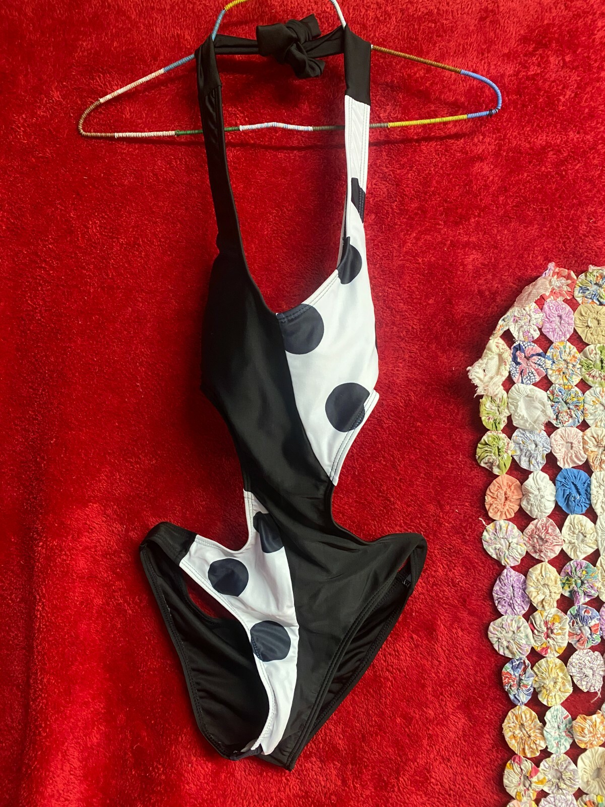 Black & White Polka Dot Barely There One Piece Swimsuit Size M Almost ...