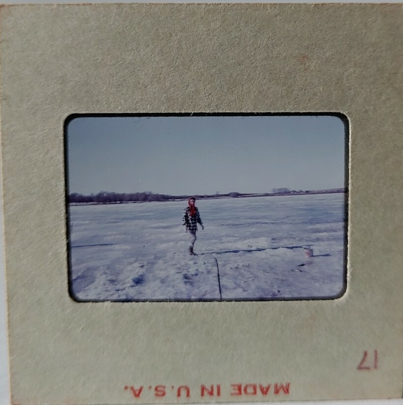 35mm Slide 1959s Kodachrome Red Border Woman on Ice Fishing Plaid ...