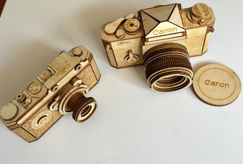 Lot of 2 Wooden CANON Collectible Model Camera Replica (F-1 and Hansa ...