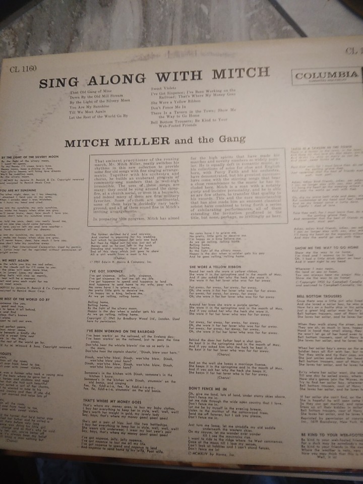 Mitch Miller and The Gang Folk Songs Sing Along With Mitch Columbia CL ...