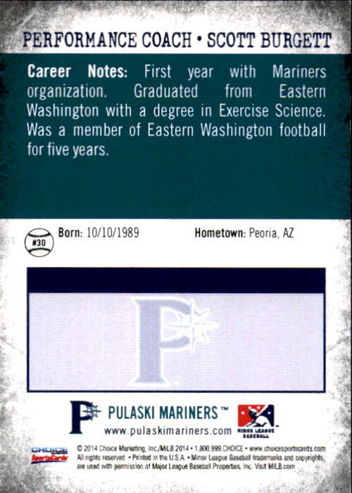 2014 Pulaski Mariners Choice #30 Scott Burgett Peoria Arizona AZ ...