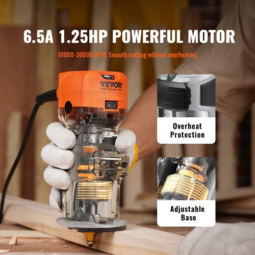 VEVOR 6Speeds 30000RPM Wood Trimmer Router Compact Router Plunge&Fixed ...