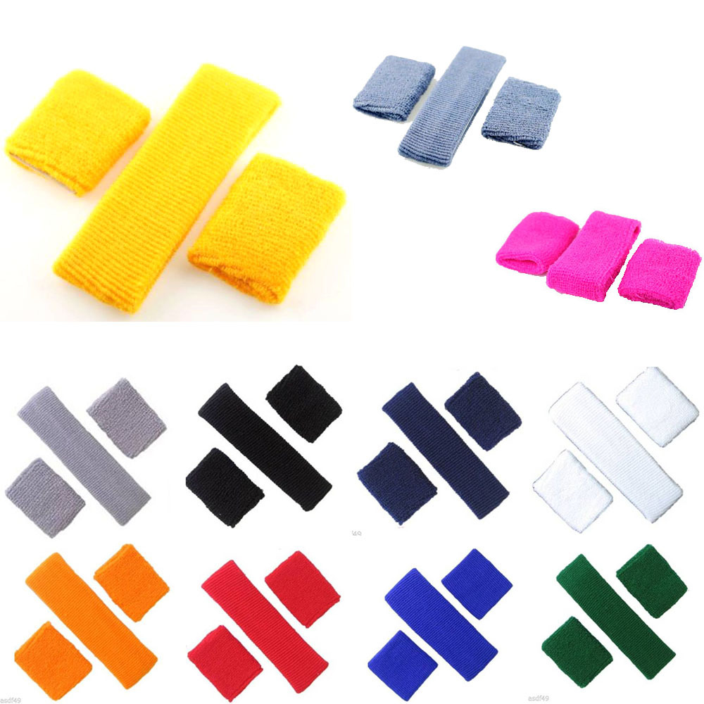 3 Pack Sports Head Band Wrist Band Sweatband Workout Gym Hiking ...
