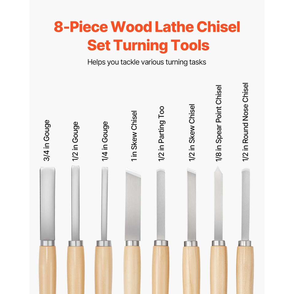 8PCS Wood Lathe Chisel Set Woodturning Tools Steel Blades for Lathe ...