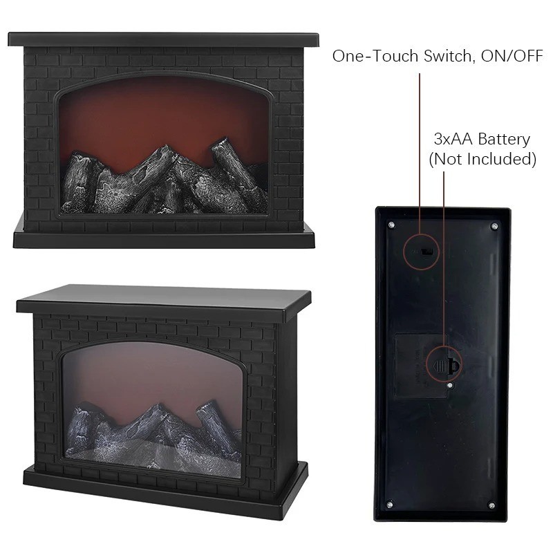 LED Flame Effect Fireplace Lamp Realistic Log Fire Light USB & Battery ...