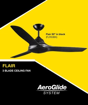 FANTECH Flair ceiling fan 36" black 3 blade with self ventilating motor ...