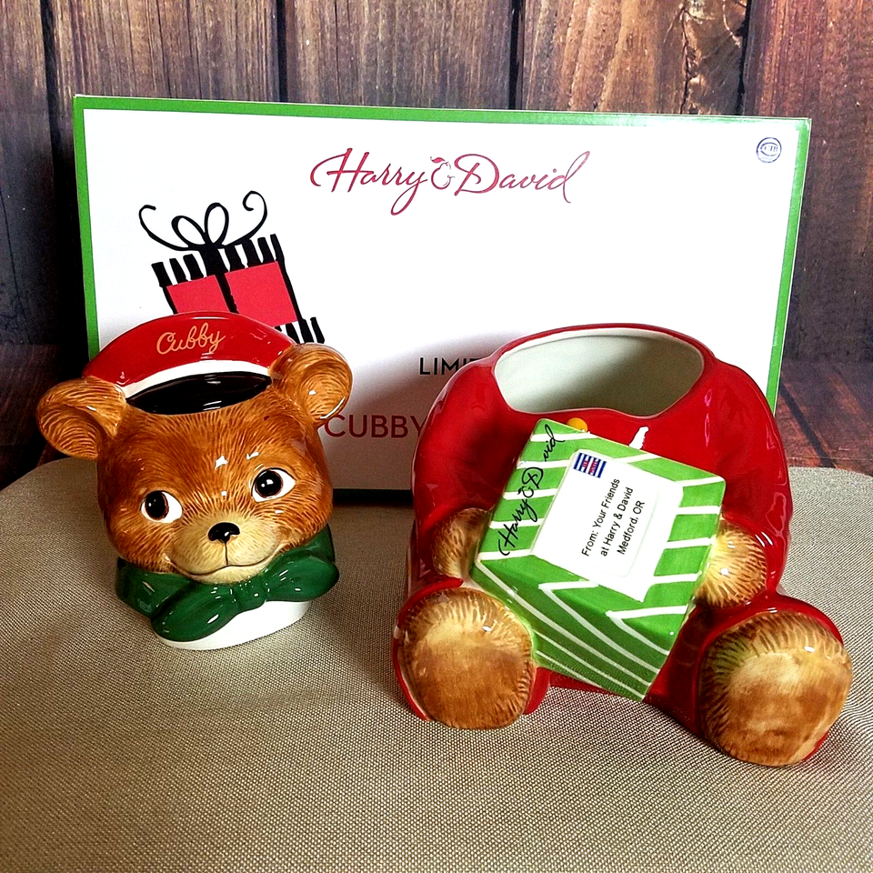 Harry & David Cubby Bear Cookie Jar Limited Edition Holiday Red/Green ...