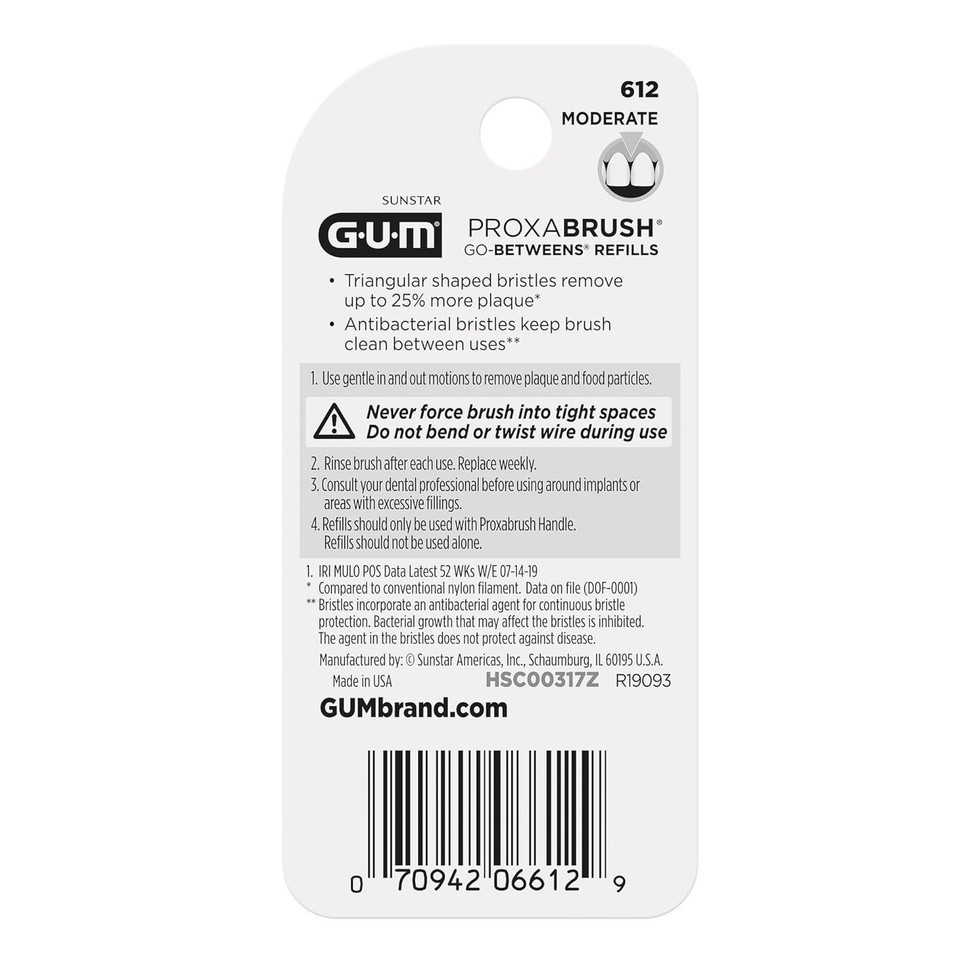 GUM 612A Proxabrush Go-Betweens Interdental Brush Refills Moderate 8ct ...