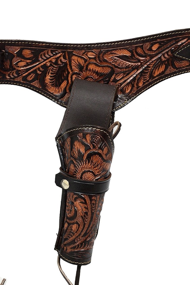Western Leather Holster Gun Belt 44 / 45 Brown Hand Made Cowboy ...
