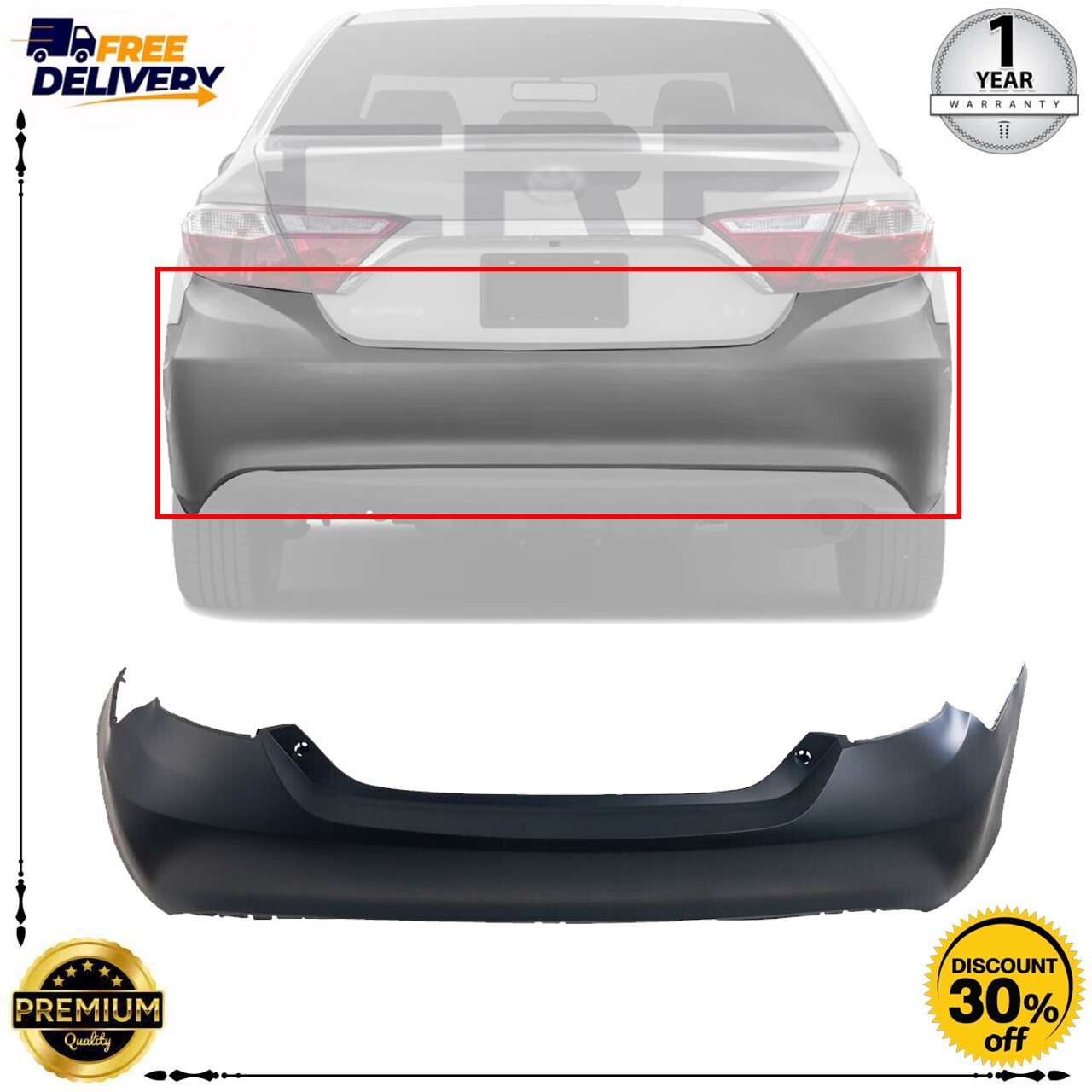 Rear Bumper Cover Primed For 2015-2017 Toyota Camry TO1100315 ...