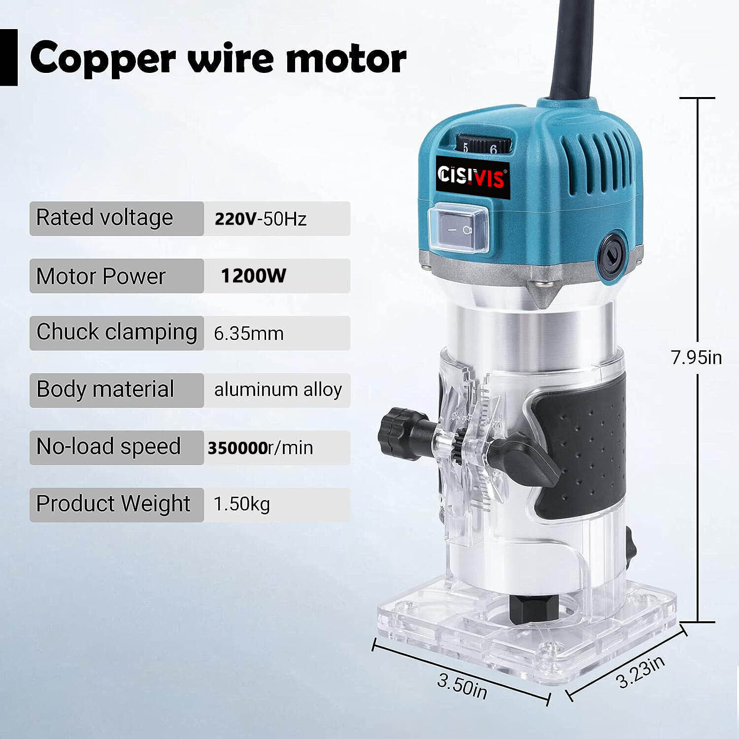 1200W 1/4" Electric Hand Trimmer Palm Router Woodworking Laminate Wood ...