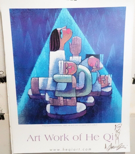 HE QI "PRAYING AT GETHSEMANE" HAND SIGNED SMALL 16" X 20" COLOR POSTER ...
