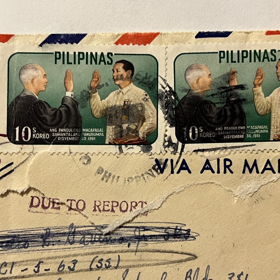 1963 PHILIPPINES RETURNED COVER SENT TO U.S. NAVAL BASE NEWPORT RHODE ...
