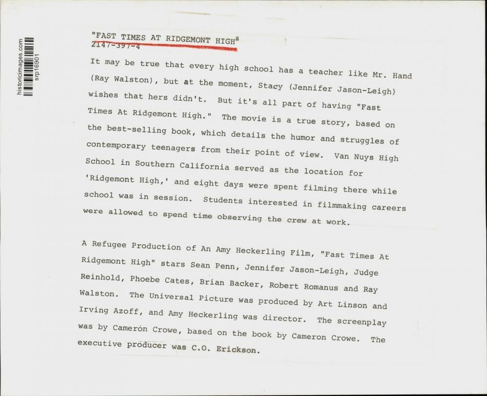 1982 Press Photo "Fast Times At Ridgemont High" Movie Scene - srp16901 ...