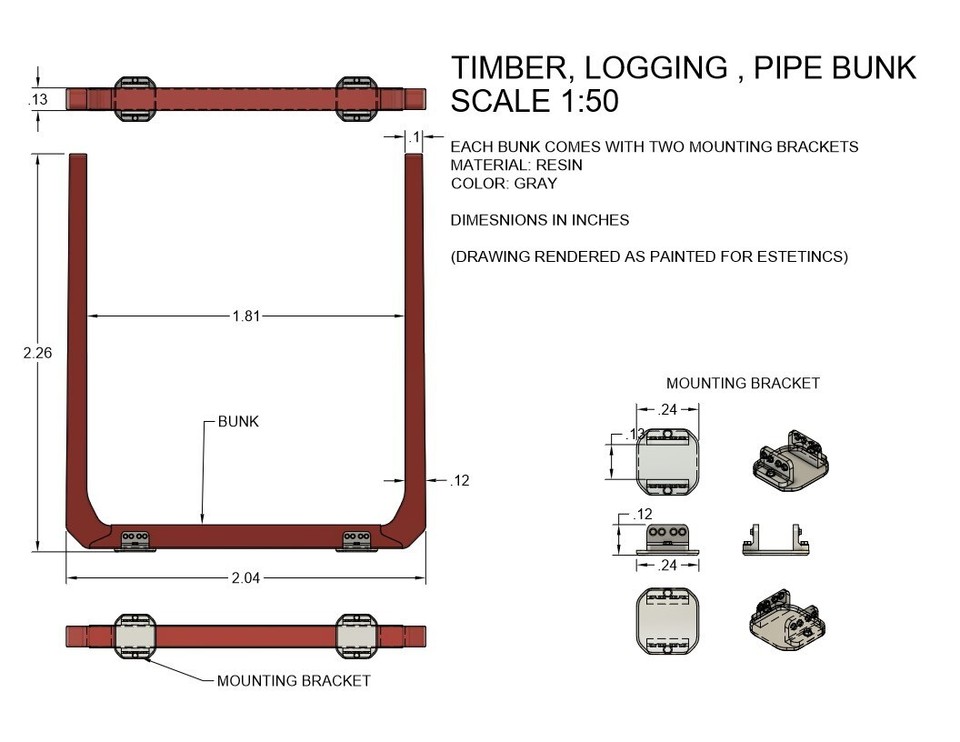 LOGGING TIMBER PIPE BUNKS / UPRIGHTS FOR TRAILERS SCALE 1:50 HIGH ...