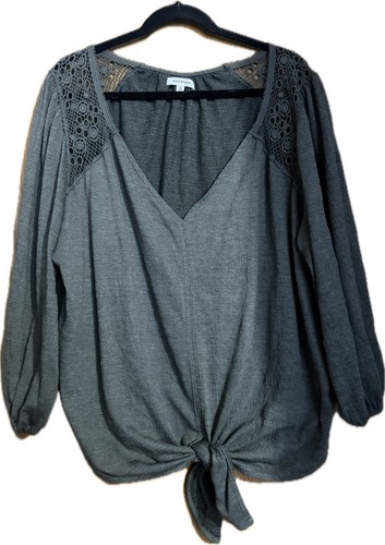 Max Studio Shirt Womens Plus 3X Green Tie Front Lace V-neck Relaxed ...