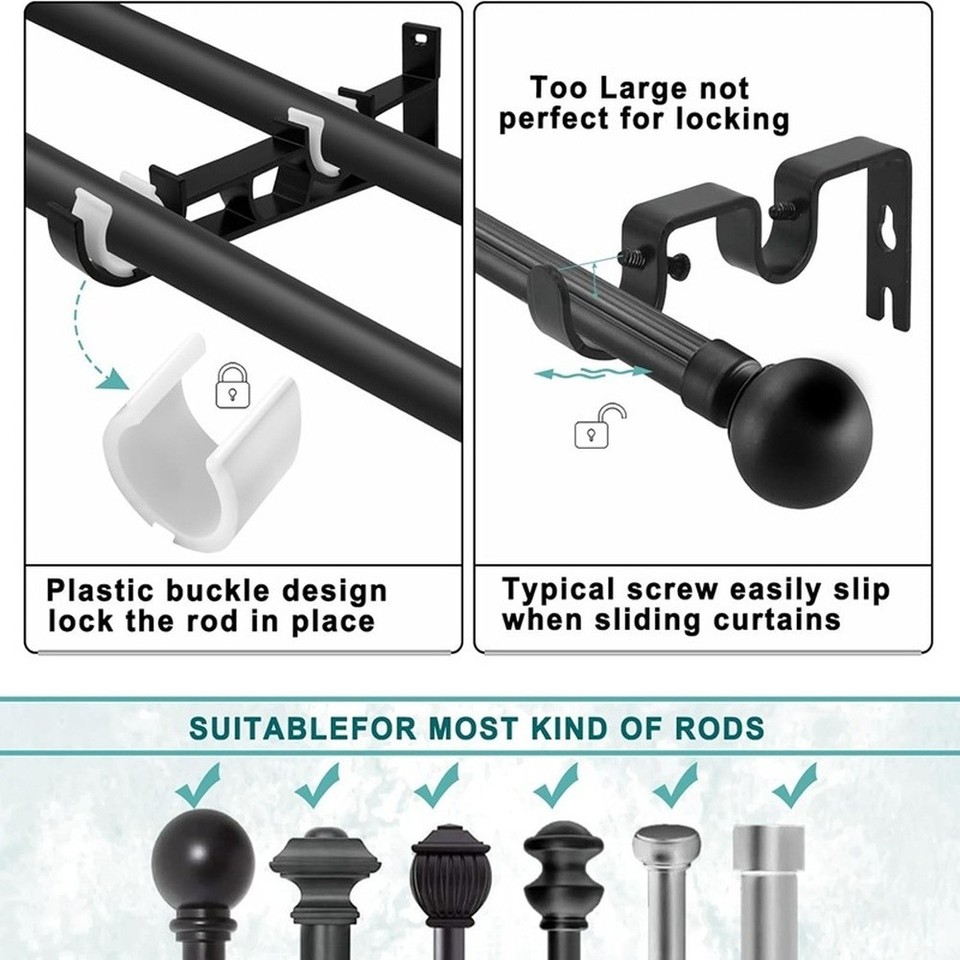 Curtain Rod Bracket Aluminum Alloy Construction Plastic Buckle Locking ...
