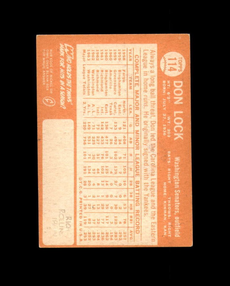 Don Lock Signed Authentic 1964 Topps Washington Senators Autograph | eBay