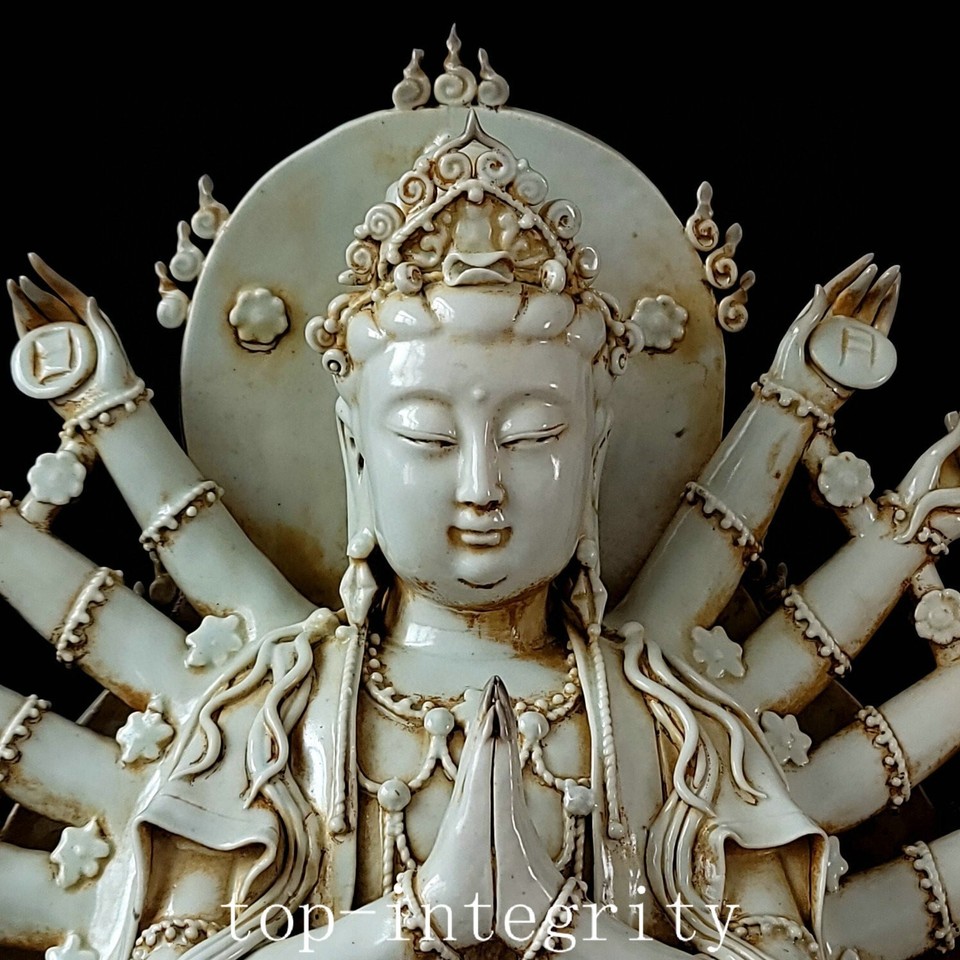 20.5" Old Dehua Porcelain 18 Hands Maha Cundi Mother Buddha Sit Lotus ...