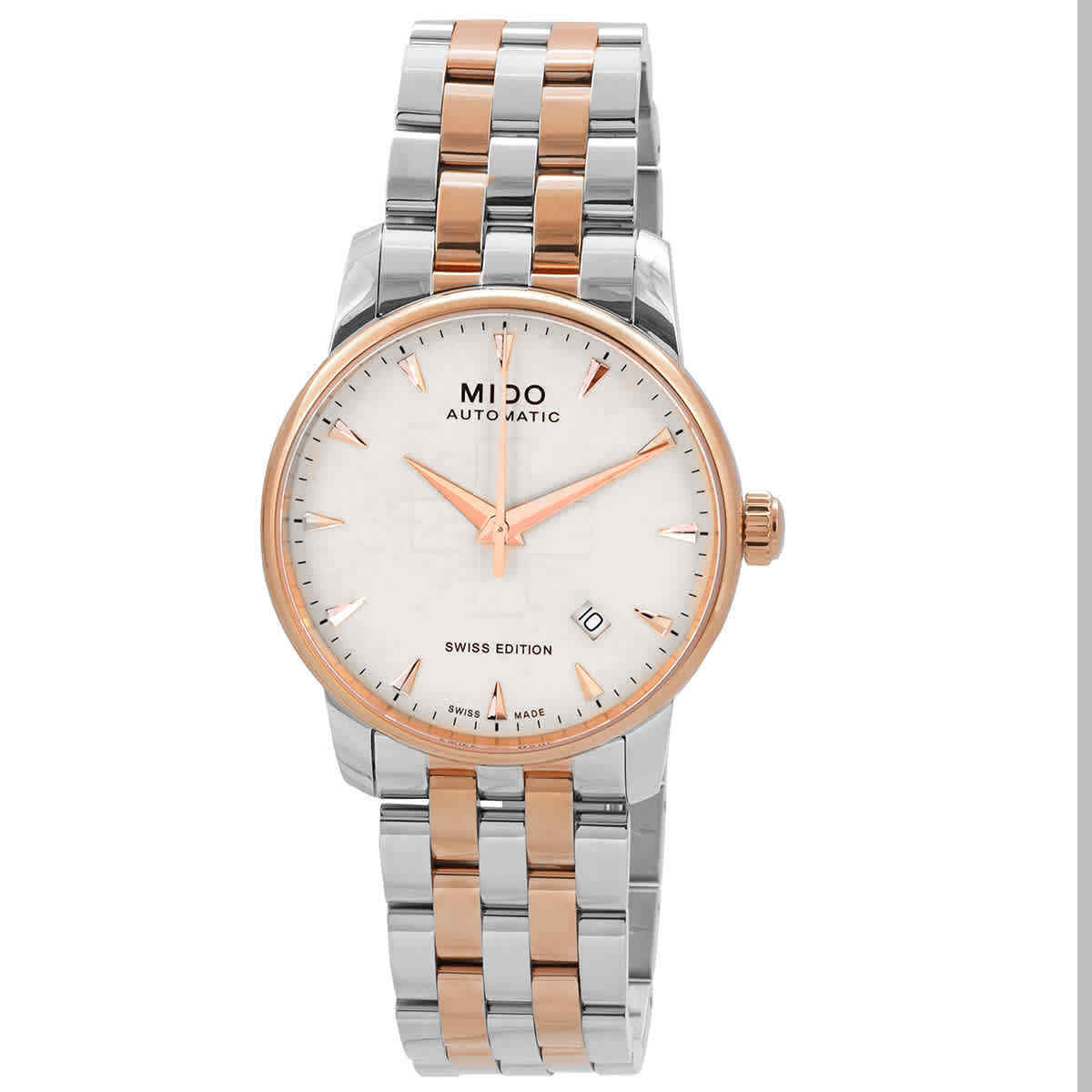 Mido Baroncelli II 38mm Silver Stainless Steel Case with Silver/Rose ...