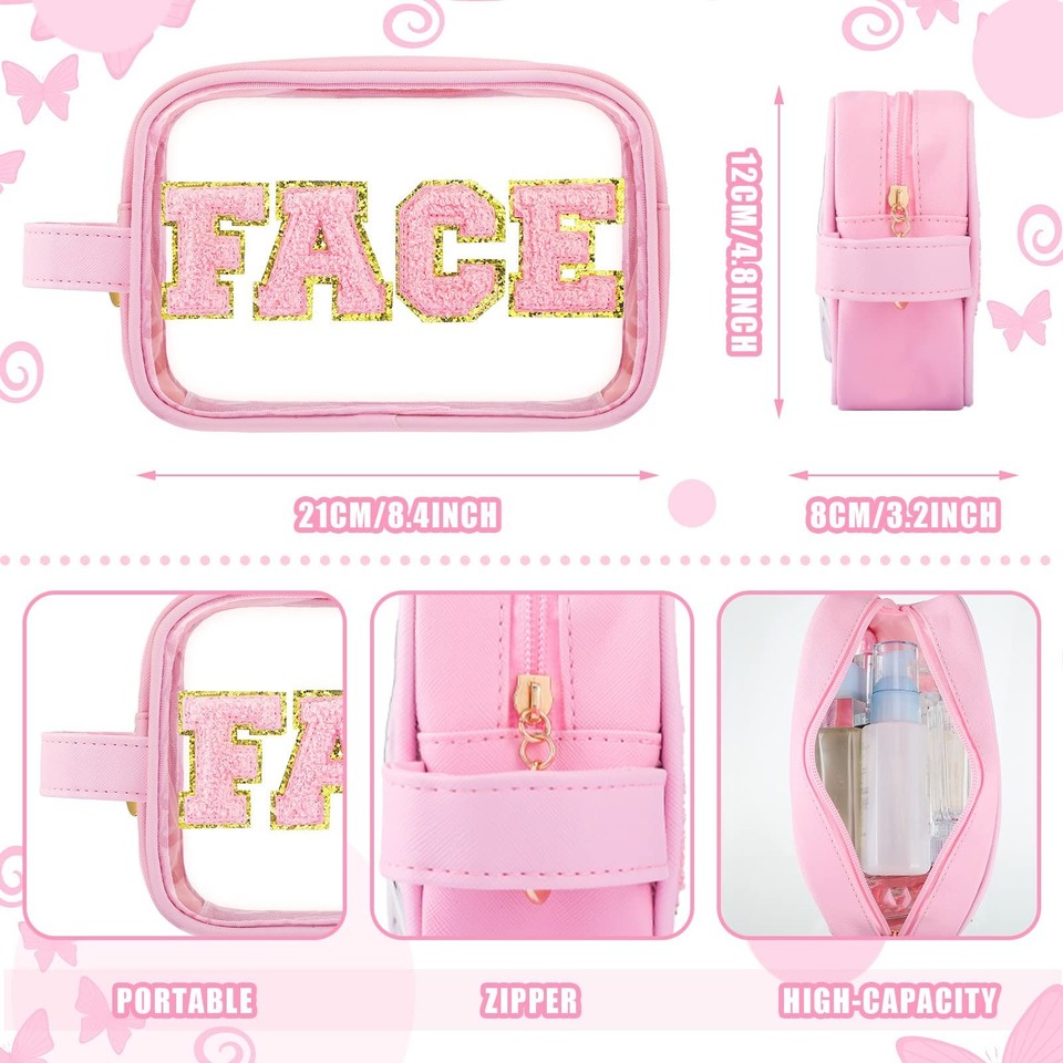 Sotiff 3 Pcs Preppy Patch Makeup Bag Cosmetic Bag Travel Toiletry Bag ...