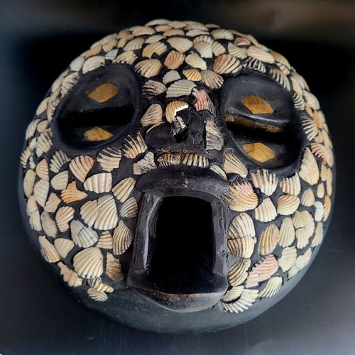Ashanti Tribal Mask W/ Seashell Inlay Hand-Carved Akan People Ghana ...