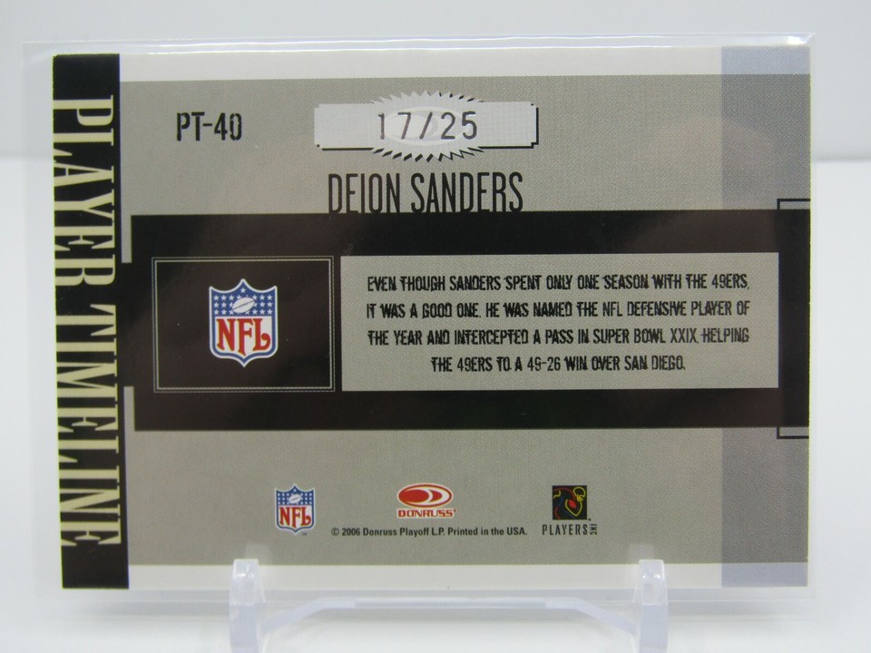 DEION SANDERS 2006 DONRUSS GRIDIRON GEAR PLAYER TIMELINE PLATINUM #17/ ...